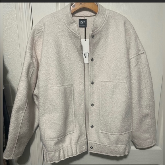 Zara | Jackets & Coats | Zara Oversized Textured Pocket Bomber Jacket ...